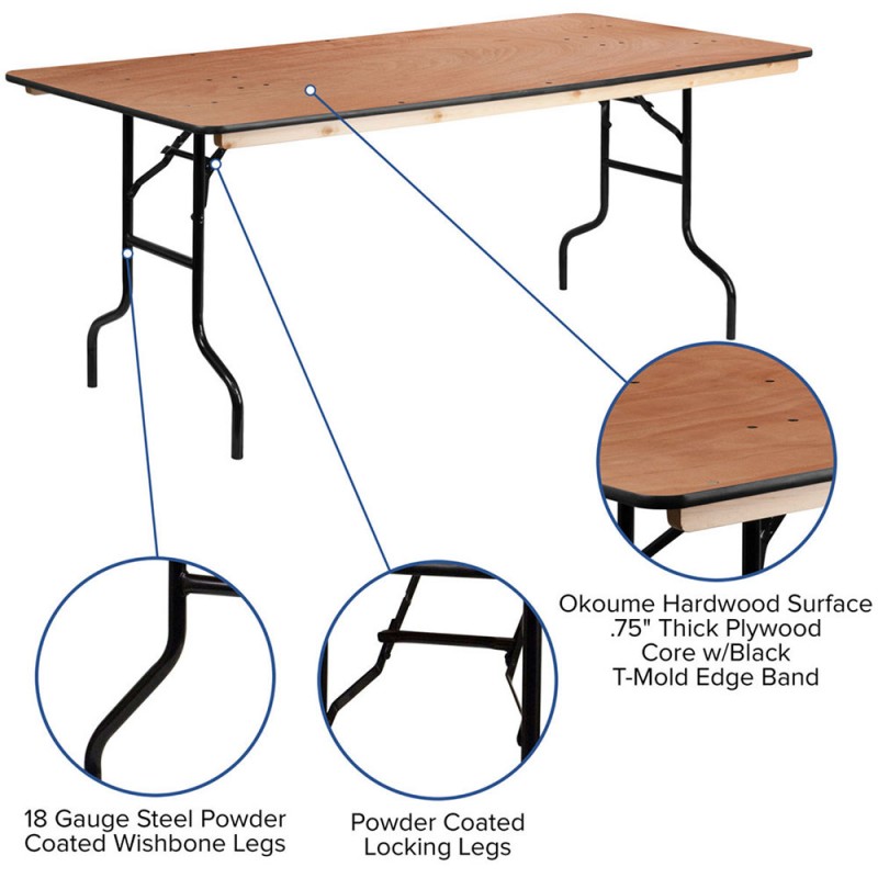Folding Wood Rectangle Table 8’